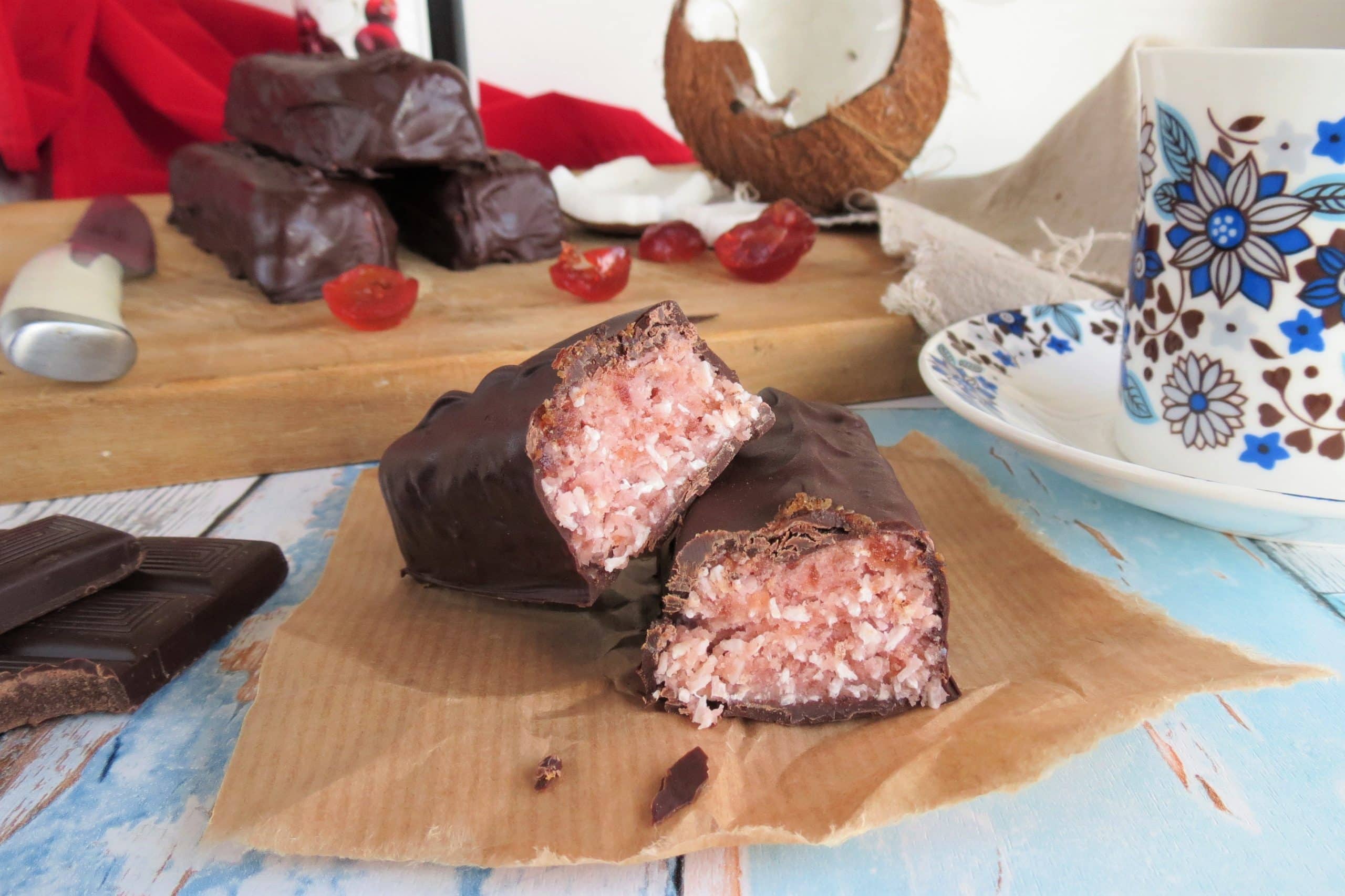 Cherry Ripe Chocolate Bars; gluten and dairy free version